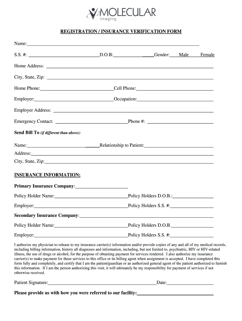 Fillable Online REGISTRATION INSURANCE VERIFICATION FORM Fax Email ...