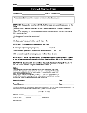 Fillable Online Excused Absence Form - northbsrcom Fax Email Print - pdfFiller