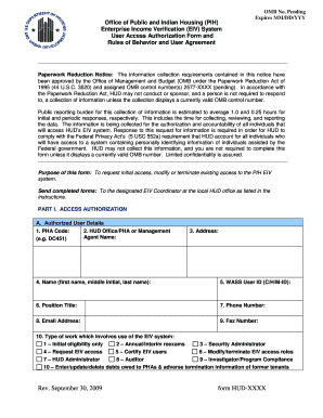 Fillable Online HUD bEIVb USER ACCESS AUTHORIZATION bFORMb-093009pdf ...