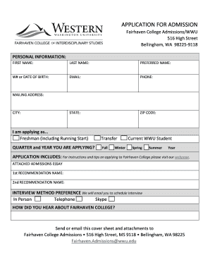 Fillable Online fairhaven wwu APPLICATION FOR ADMISSION - Fairhaven ...