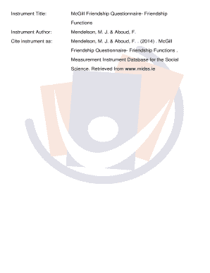 Fillable Online McGill Friendship Questionnaire- Friendship Fax Email ...
