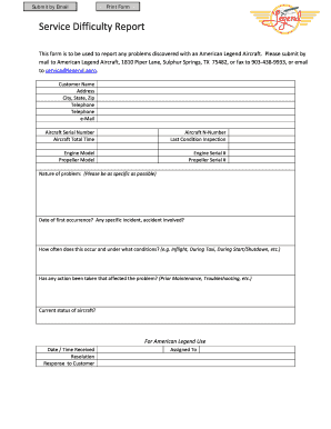 Fillable Online legend Service Difficulty Report - bLegendb Aircraft ...