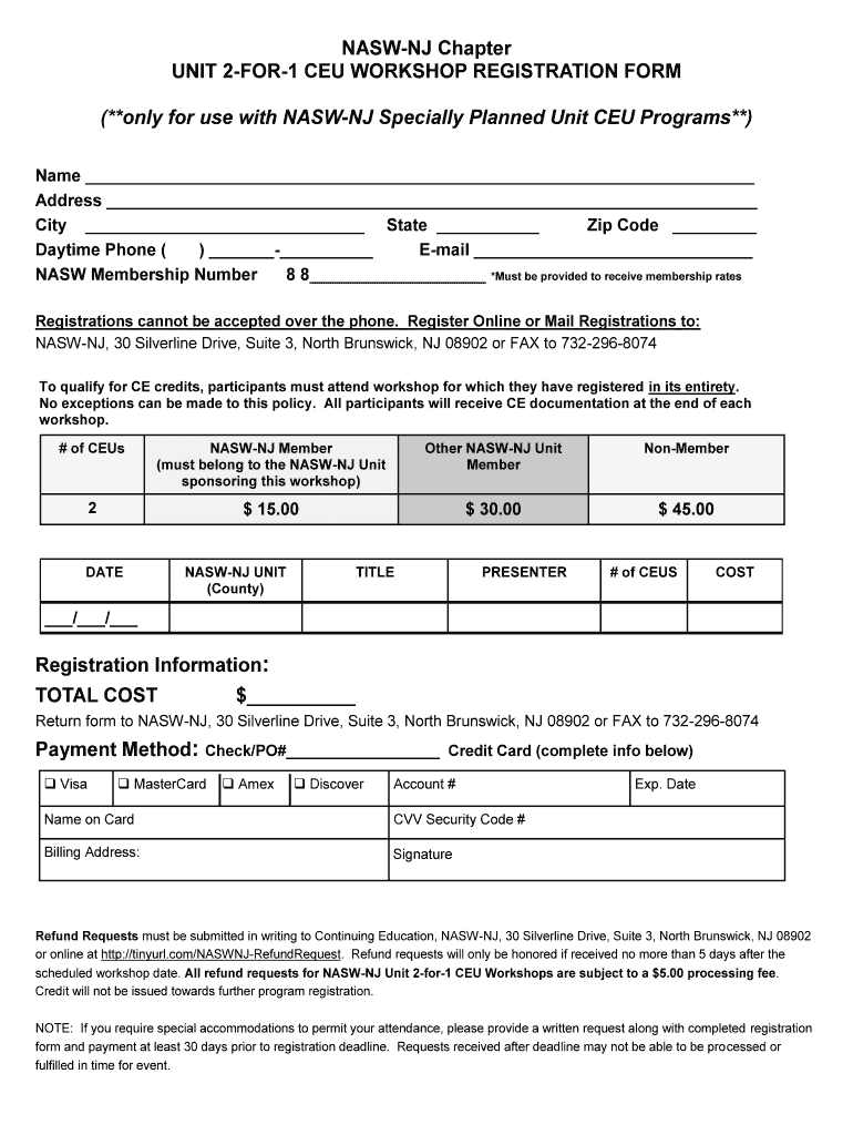 Fillable Online naswnj A printable PDF bRegistration Formb - NASW-bNJb - naswnj Fax Email Print ...