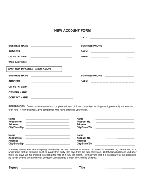 Fillable Online NEW ACCOUNT FORM - sbarsonlinecom Fax Email Print ...