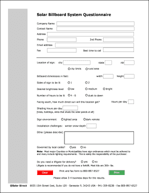 Fillable Online Solar Billboard System Questionnaire - Solar Direct Fax ...