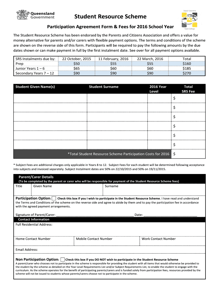 Fillable Online uppercoomerasc eq edu Participation Agreement Form amp ...
