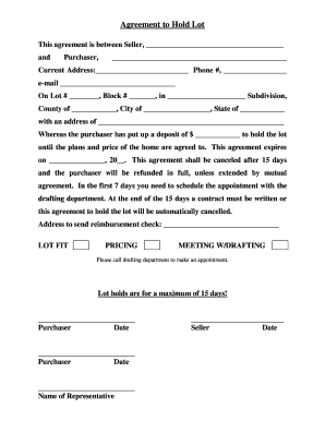 Fillable Online Agreement to Hold Lot - Winton Homes Fax Email Print ...