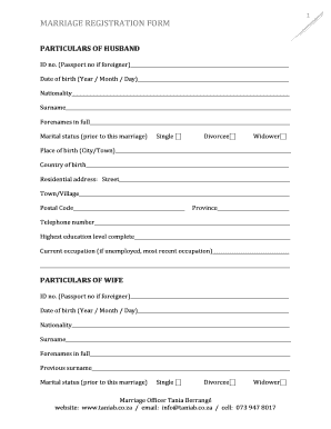 Fillable Online taniab co MARRIAGE REGISTRATION FORM - Tania B Fax ...