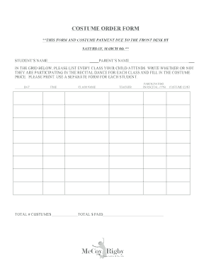 Fillable Online COSTUME ORDER FORM Fax Email Print - pdfFiller
