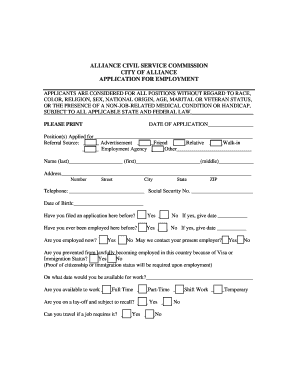 Fillable Online Civil Service Application - Alliance Oh Fax Email Print - pdfFiller