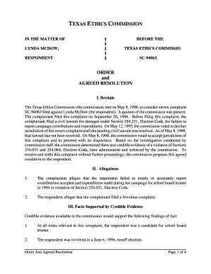 Fillable Online webdev ethics state tx TEXAS ETHICS COMMISSION IN THE MATTER OF LYNDA MCDOW ...