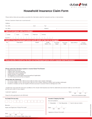 Fillable Online Household Insurance Claim Form - Dubai First PJSC Fax ...