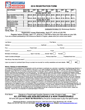 Fillable Online 2016 REGISTRATION FORM - Mississauga Marathon Fax Email ...