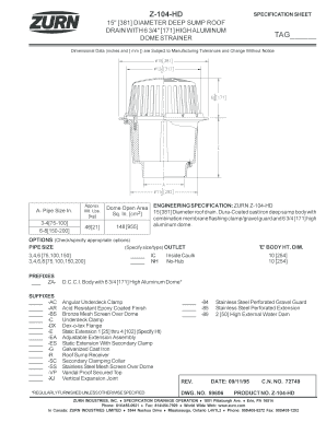 Fillable Online zurn eriepa SPECIFICATION SHEET 15 381 DIAMETER DEEP SUMP ROOF DRAIN Fax Email ...