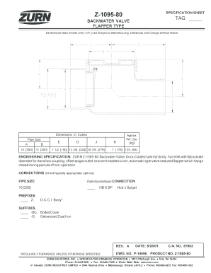Fillable Online zurn eriepa Z-1095-80 SPECIFICATION SHEET TAG BACKWATER ...