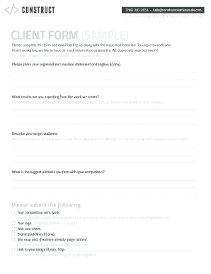 Fillable Online Sample client bformb - Construct Creative Studio Fax ...