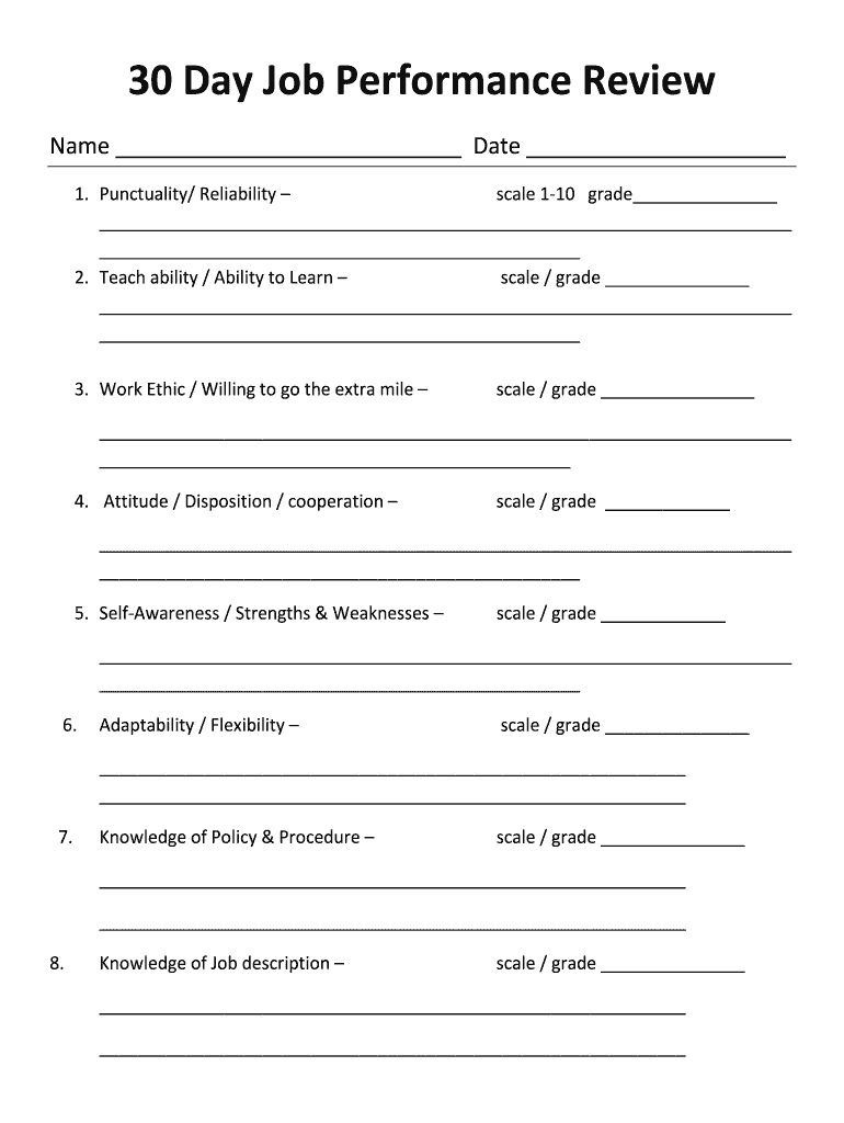 30 Day Review Template Fill Online Printable Fillable Blank 