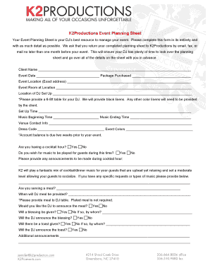 Fillable Online Your Event Planning Sheet is your DJs best resource to ...