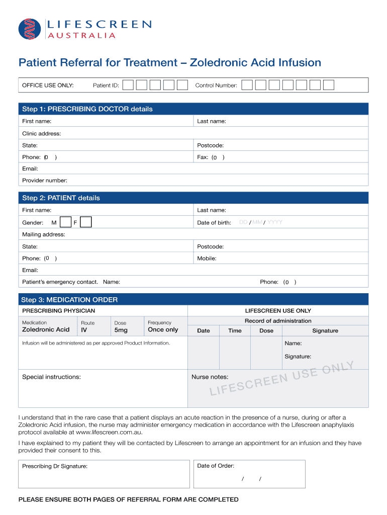 Fillable Online Patient Referral for Treatment Zoledronic Acid Fax Email Print - pdfFiller