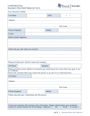 Fillable Online swindonmind CONFIDENTIAL Swindon Mind Self Referral ...