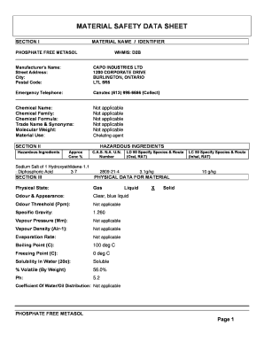 Fillable Online MATERIAL SAFETY DATA SHEET FICHE SIGNALETIQUE Fax Email ...