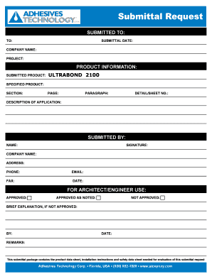 Fillable Online SUBMITTED TO: TO: SUBMITTAL DATE: COMPANY NAME: PROJECT ...