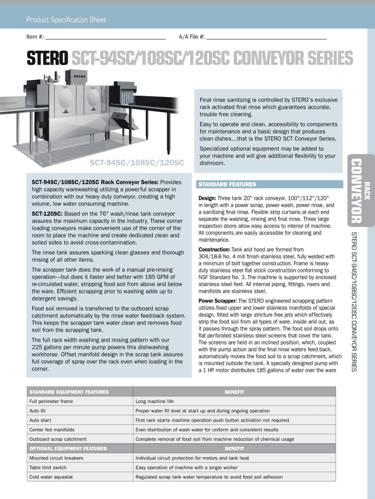 Fillable Online STERO SCT-94SC108SC120SC CONVEYOR SERIES Fax Email ...