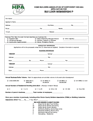 Fillable Online Builder membership application - Home Builders of NWI ...
