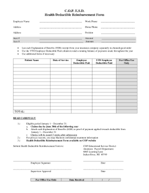 Fillable Online copesd COP ESD Health Deductible Reimbursement Form ...