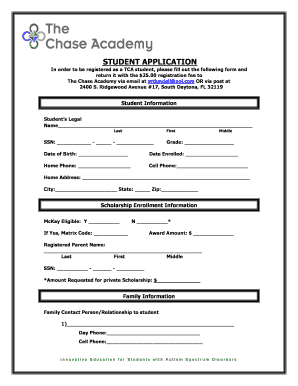 Fillable Online tcaofvolusia Student Application - The Chase Academy ...
