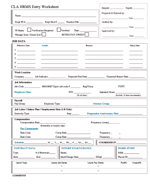 Fillable Online intranet cla umn CLA HRMS Entry Worksheet Deptid Fax ...