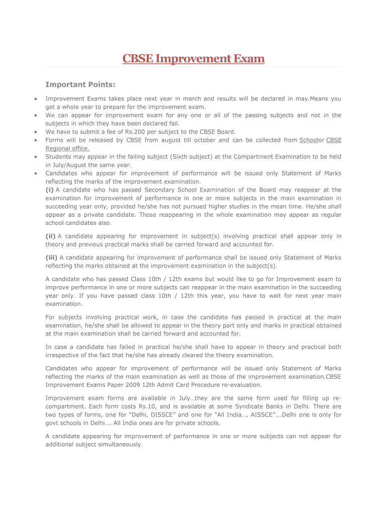 Fillable Online CBSE Improvement Exam Fax Email Print - pdfFiller