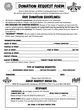 Fillable Online Donation request form - Great Harvest Bread Co of Fax ...