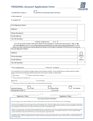 Fillable Online PERSONAL Account Application Form - baidfbbcombau Fax Email Print - pdfFiller