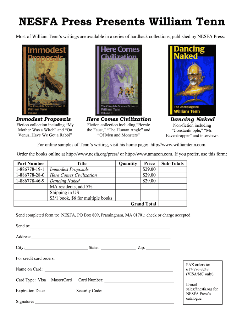 Fillable Online NESFA Press Presents William Tenn - bdpsinfobbcomb Fax ...