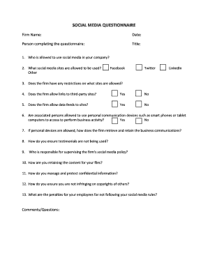 Fillable Online SOCIAL MEDIA QUESTIONNAIRE - RIA Registrar Fax Email ...
