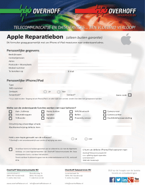Fillable Online overhofftelecom Apple Reparatiebon (alleen buiten ...