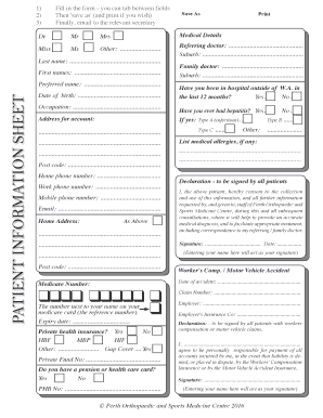 Fillable Online PATIENT INFORMATION SHEET - Perth Ortho Fax Email Print ...
