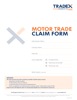 Fillable Online MOTOR TRADE CLAIM FORM Fax Email Print - pdfFiller