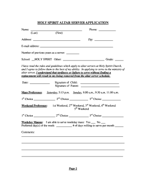 Fillable Online holyspiritparishsac Altar server application - Holy ...