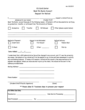 Fillable Online kucard ku Request For Refunds - KU Card Center - The ...