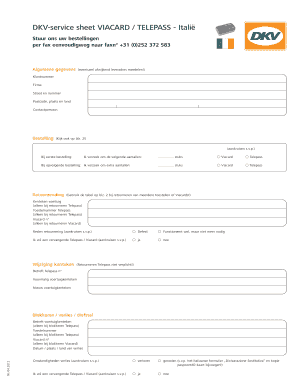 Invulbaar Online DKV-service sheet VIACARD TELEPASS - Itali Fax Email ...