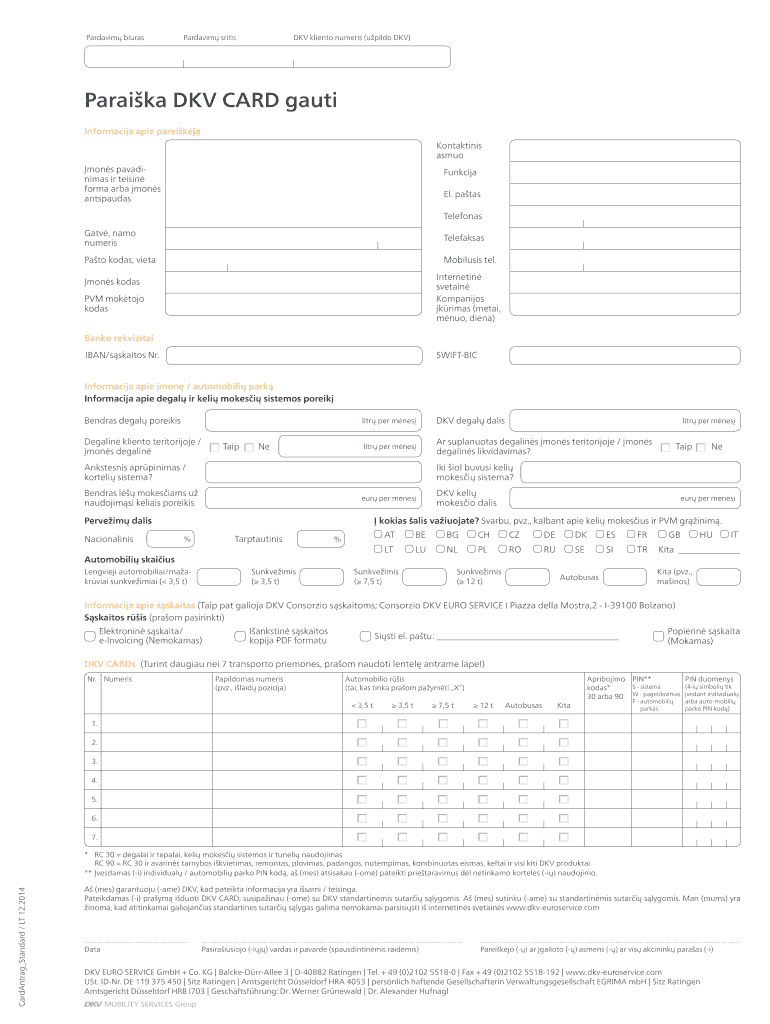 Fillable Online Paraika DKV CARD gauti - dkv-euroservicecom Fax Email ...