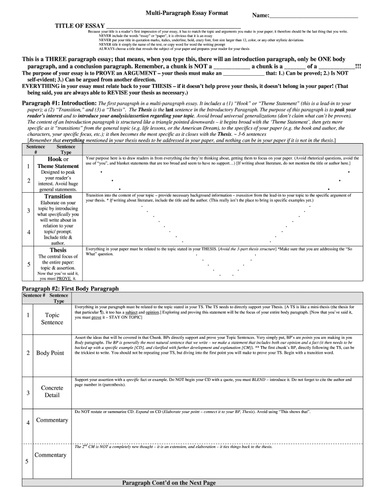 Fillable Online Multi-Paragraph Essay Format Name TITLE OF ESSAY Fax ...