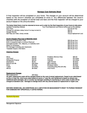 Fillable Online Damage Cost Estimate Sheet Fax Email Print - pdfFiller