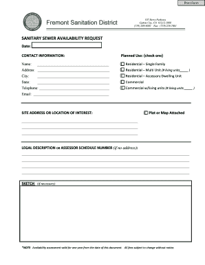 Fillable Online fsd Sanitary Sewer Availability Request - Fremont ...