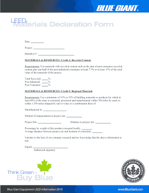 Fillable Online LEED Materials Declaration Form - westgatedoorcom Fax ...