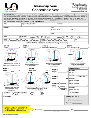 Fillable Online Measurement bFormb - Concealable - US Armor Fax Email ...