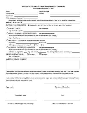 Fillable Online uky Imprest Request Form - University of Kentucky Fax ...