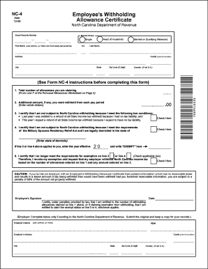 Fillable Online NC4 Employees Withholding Web 1209 North Carolina ...